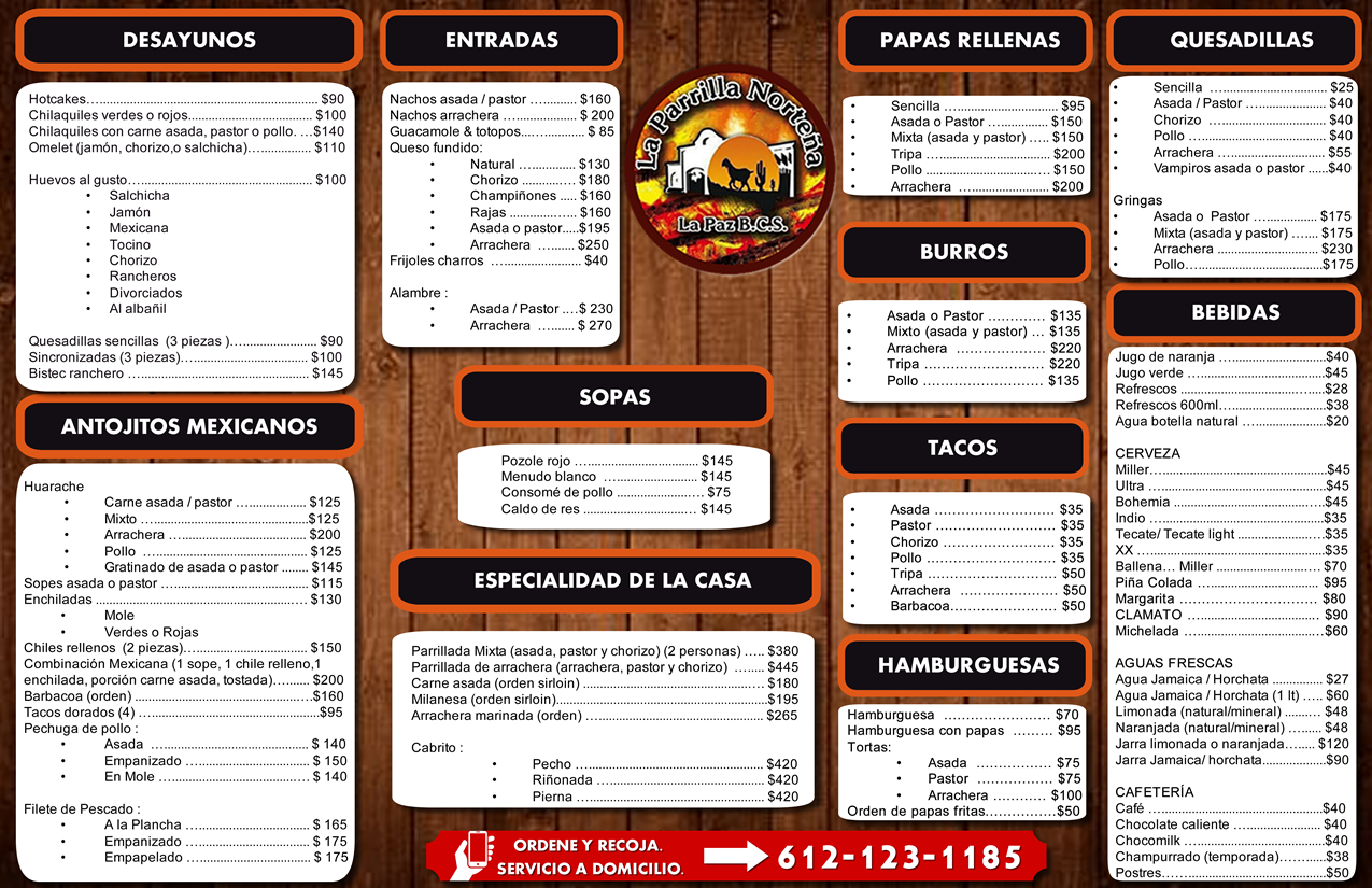 Menú La Parrilla Norteña – Sabor es…La Paz